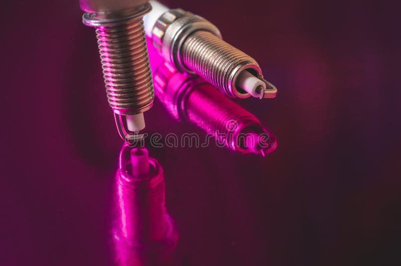 Two New Spark Plugs As Spare Part of Car. Stock Photo - Image of motor ...