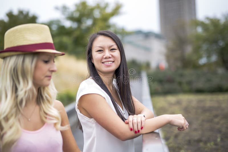 Two Beautiful Young Women Having Fun in the City Stock Image - Image of ...
