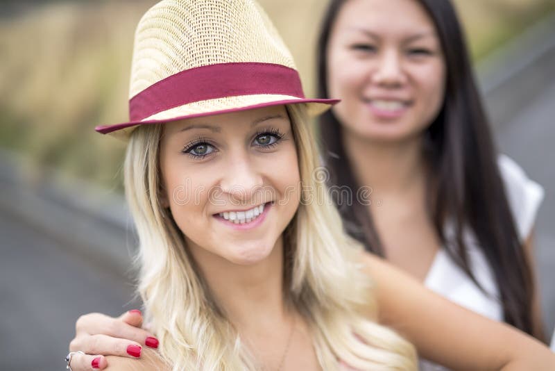 Two Beautiful Young Women Having Fun in the City Stock Image - Image of ...
