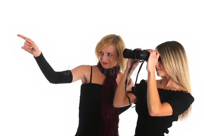Two Nice Girls Watching Something with a Binocular Stock Photo - Image ...