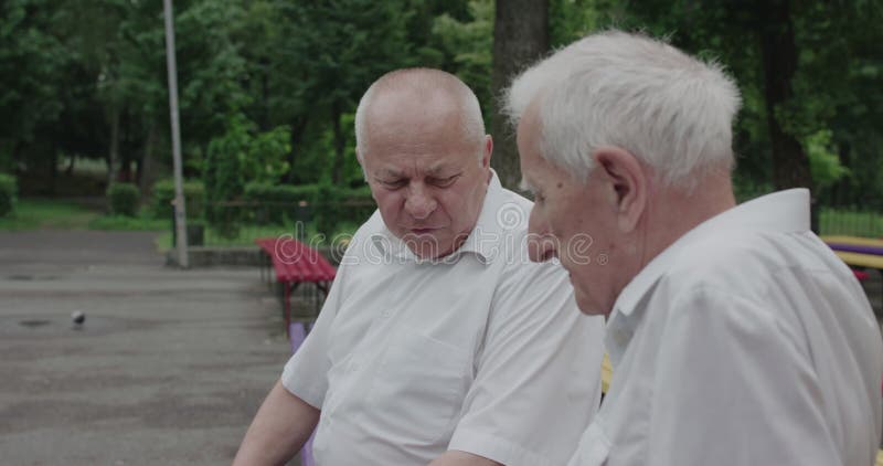 Two Nice Older Men Having Fun Conversation during a Meet at Park Stock ...