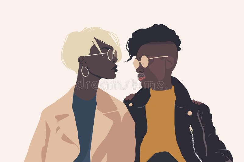 Two Non Binary People on Date Isolated Illustration Stock Image - Image ...