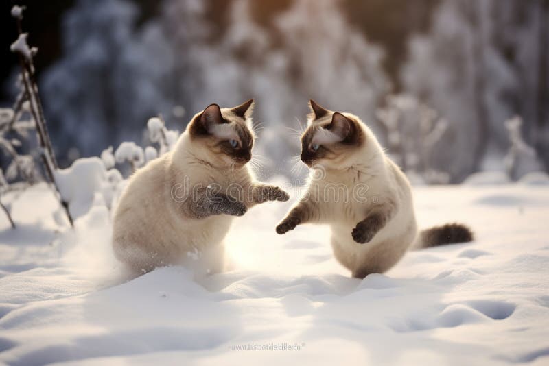 Two Norwegian Cats are Playing in the Snow. Hello Winter Stock ...