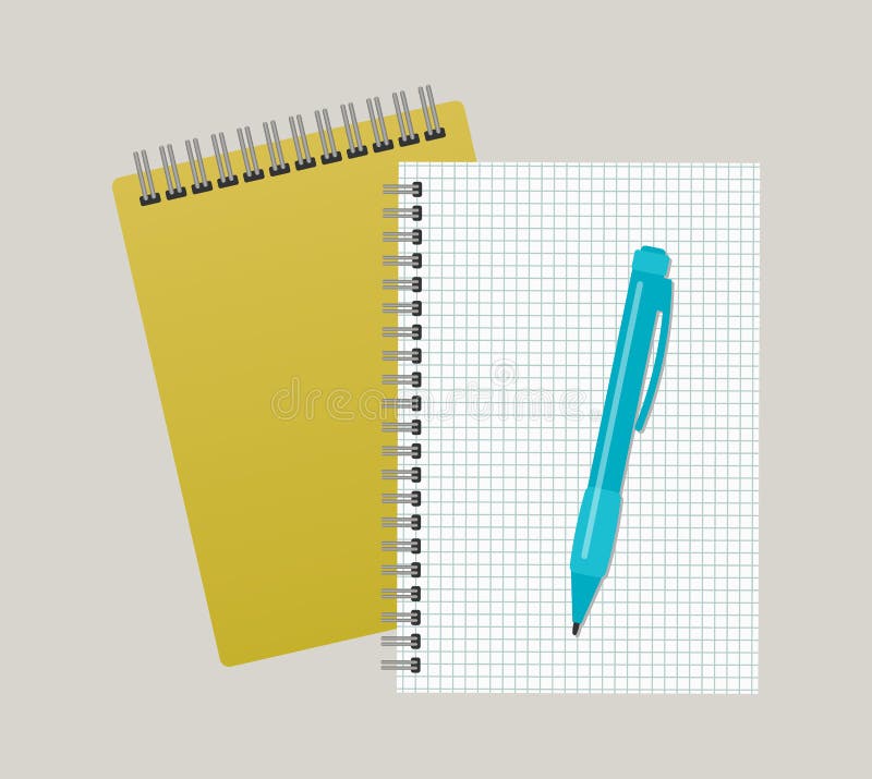 Two notepads and a pen stock vector. Illustration of icon - 119392881