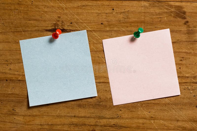 Two notes with pin. stock image. Image of colored, wood - 5449311