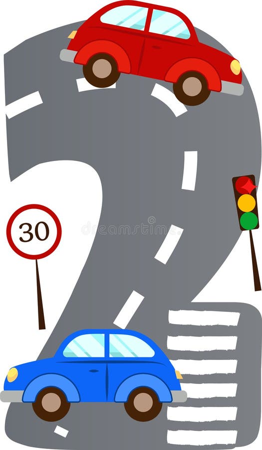 Two Number with Road and Car for Children Stock Illustration ...