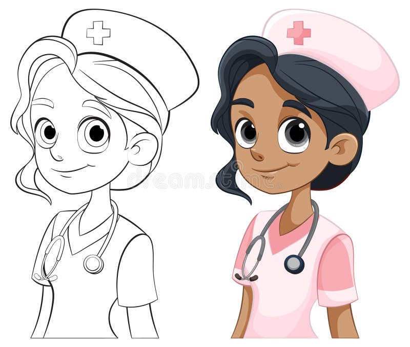 Two Nurse Illustrations Side by Side Stock Vector - Illustration of ...