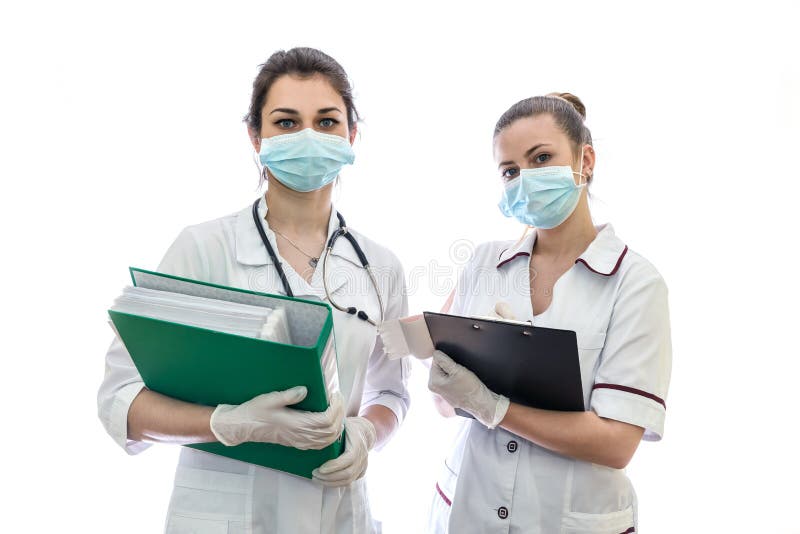 Two Nurses Holding Documents Isolated on White Stock Image - Image of ...
