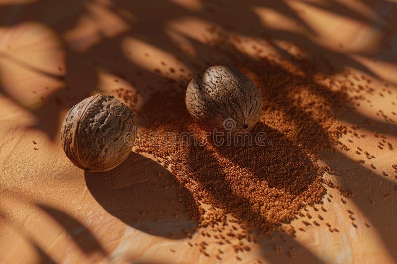 Two Nuts on a Table with a Shadow, Suitable for Food or Kitchen Themes ...