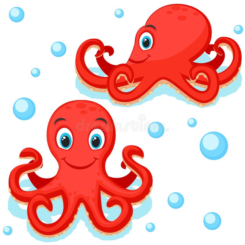 Two Octopus in Different Angles on a White. Character Stock Vector ...