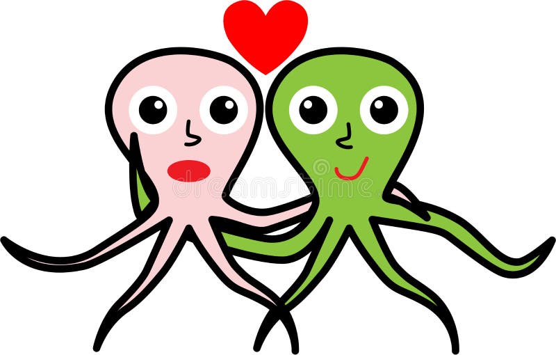 Two Octopuses in Love for Valentine S Day Stock Vector - Illustration ...