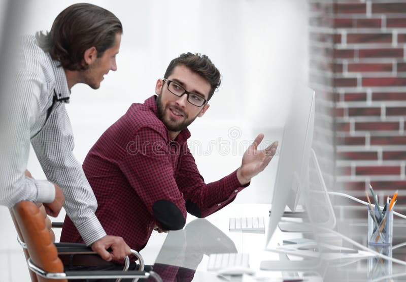 Two Office Employee Talking in the Office. Stock Photo - Image of ...