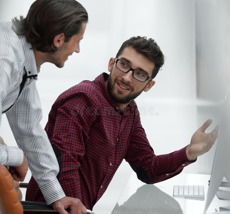 Two Office Employee Talking in the Office. Stock Photo - Image of ...