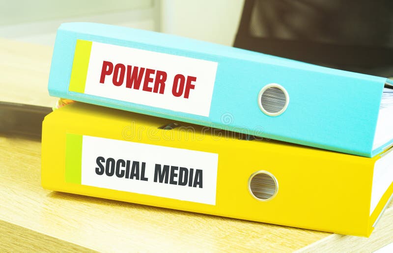 Two Office Folders with Text Power of Social Media Stock Image - Image ...