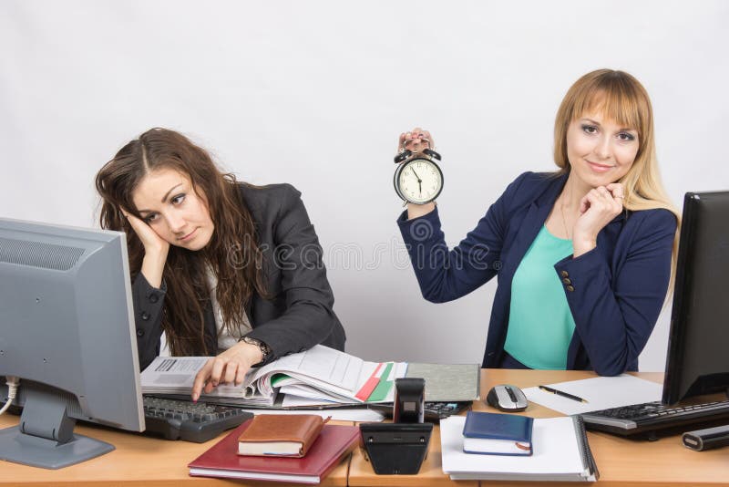 Two Office Workers Wait for the End of the Working Day Stock Image ...