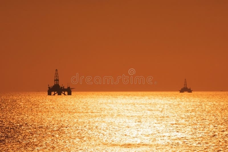 Two Offshore Oil Rigs during S Stock Image - Image of platform, crane ...