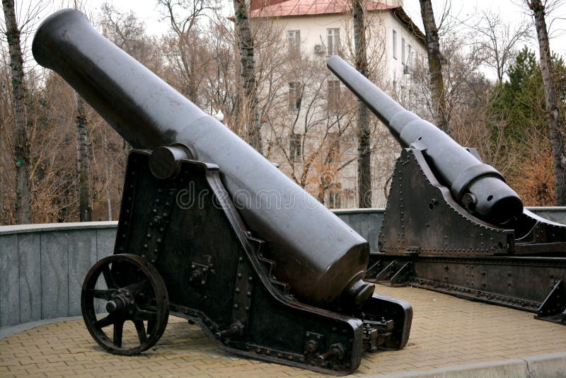 Two old artillery cannons stock image. Image of ages - 96375663