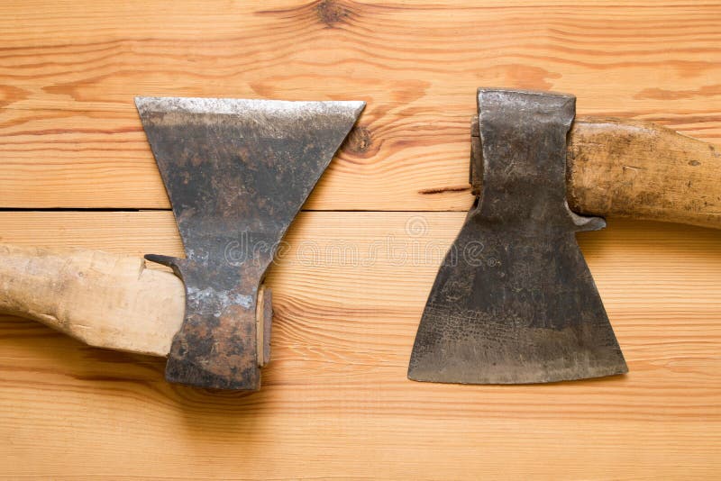 Two Old Axes on a Wooden Table Stock Photo - Image of hard, sharpe ...