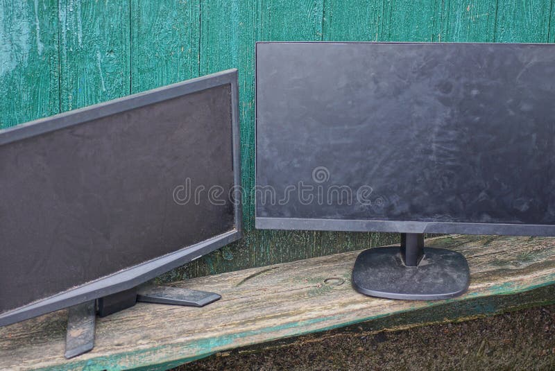 Two Old Black Computer Monitors Standing on the Street Stock Photo ...