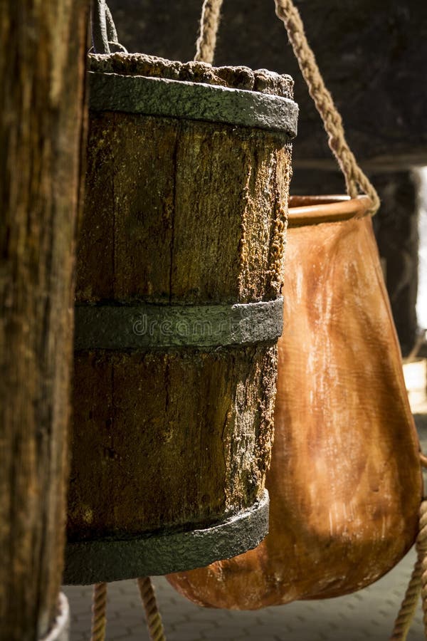 Two old buckets. stock photo. Image of wieliczka, museum - 35707694