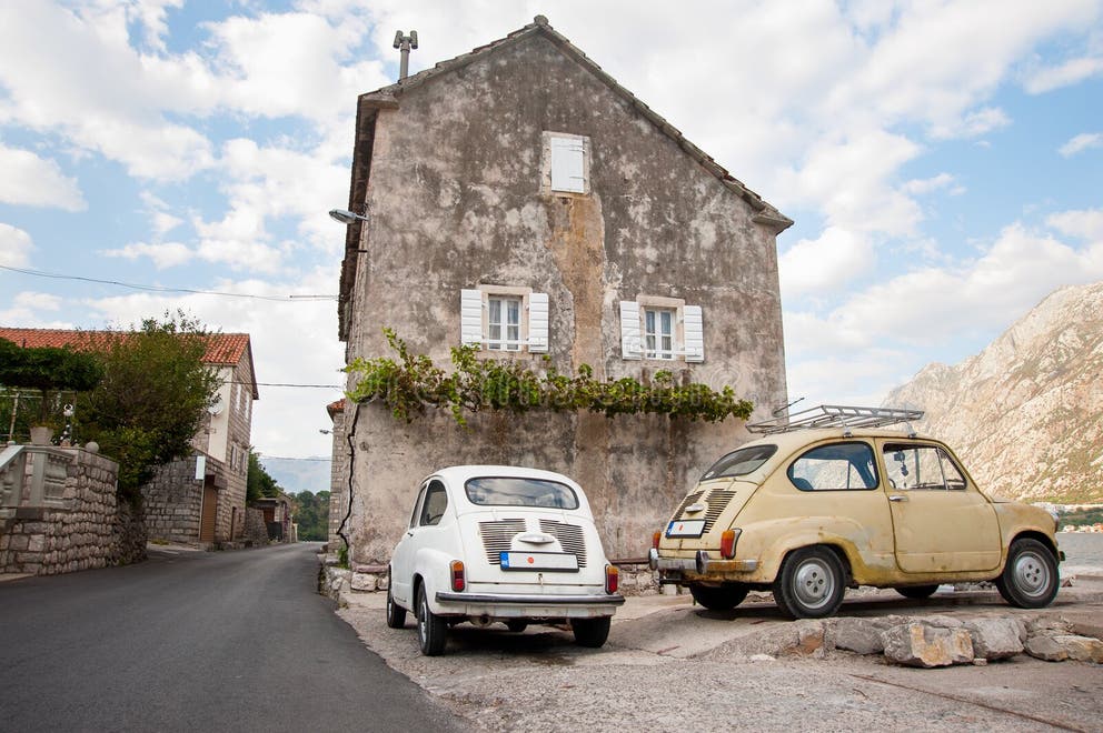Two old cars in Montenegro stock image. Image of trunk - 25475103