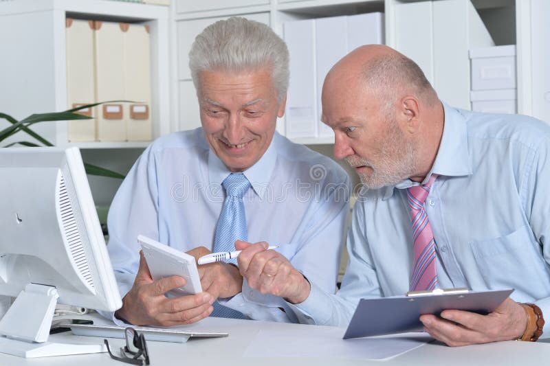 Two Old Elderly Businessmen Working in Office Stock Photo - Image of ...