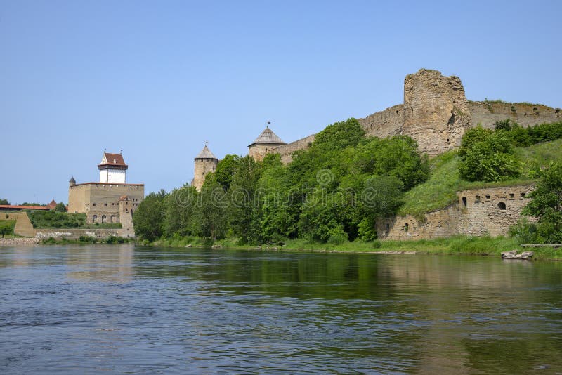 Two Old Fortresses on the Border of Russia and Estonia Stock Image ...
