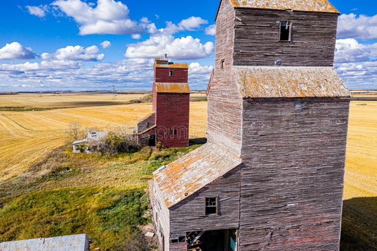 Two Old Grain Silos are in a Field Stock Image - Image of broken ...