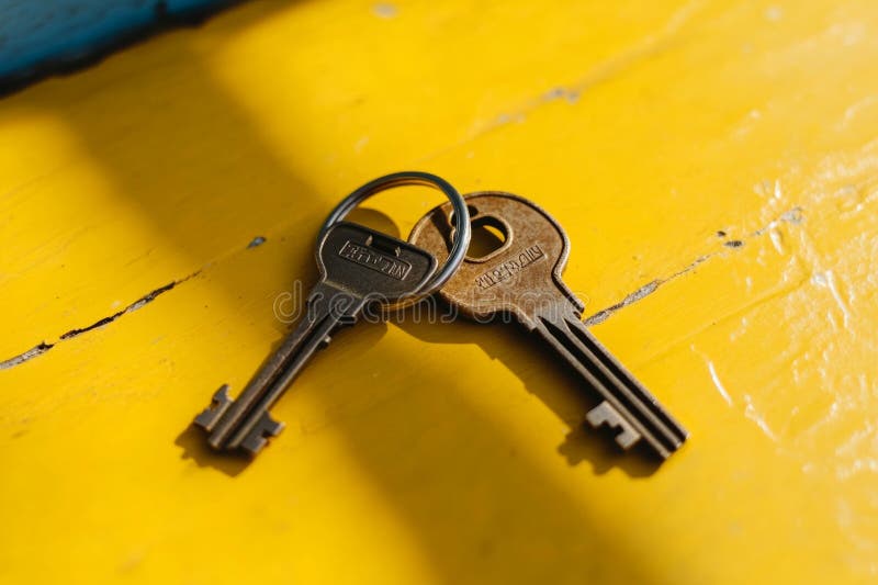 Two Old Keys Resting on a Bright Yellow Surface. they Represent ...