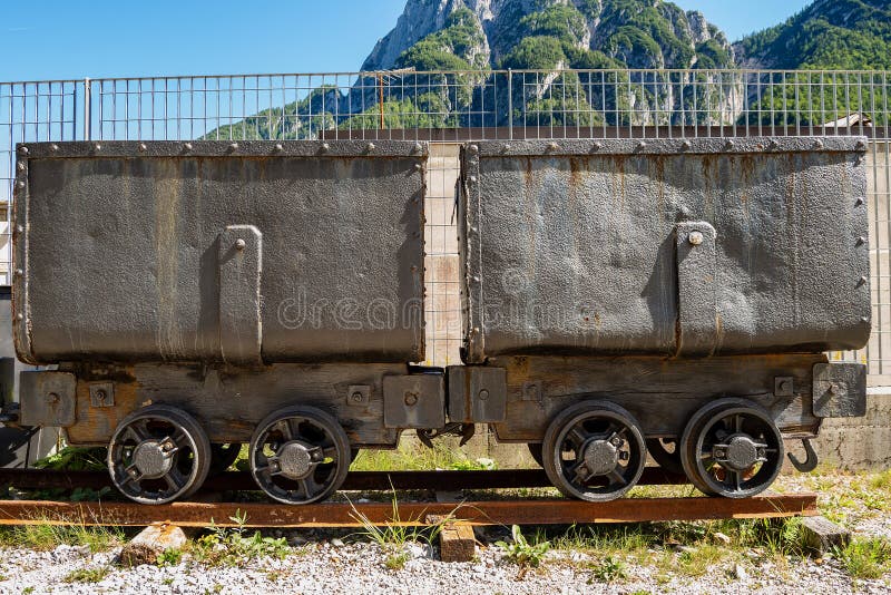 Old Mining Carts with Wheels on Rail for the Transportation of Minerals ...