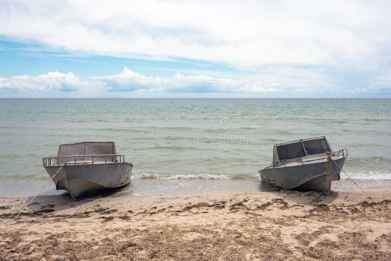 Two Old Motor Boats Moored To the Seashore Stock Image - Image of ...