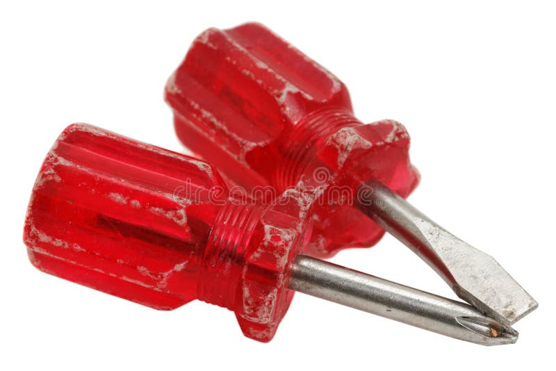 Two Old Red Short Screwdrivers Stock Photo - Image of closeup ...