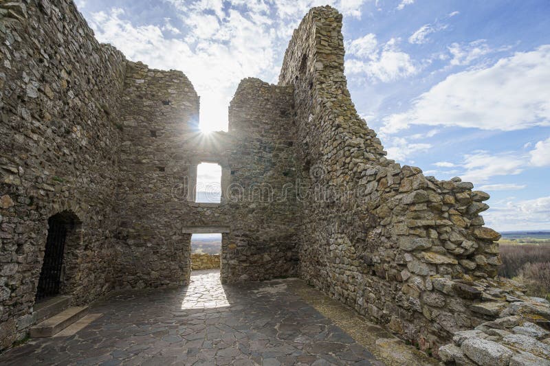 Two Old Stone Walls of Devin Castle in Backlight with a Slightly Cloudy ...