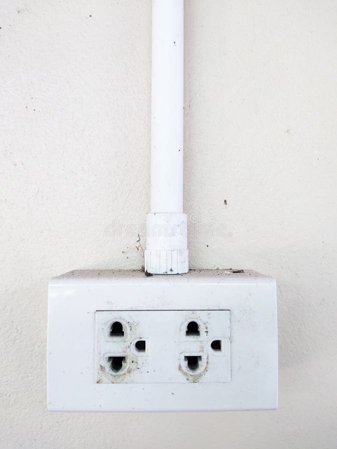 Two Old Style Electric Sockets on the Wall of the Wall Stock Image ...