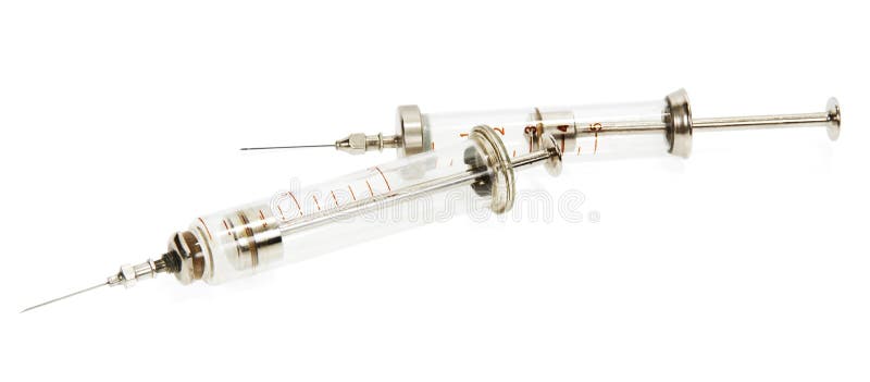 Two old syringes close up stock image. Image of chemical - 35600611
