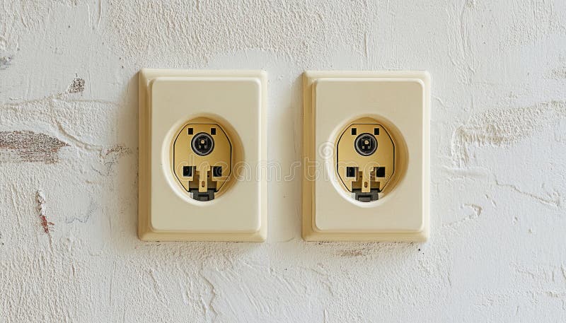 Two Old Tv Socket Outlets on White Wall Stock Image - Image of ...
