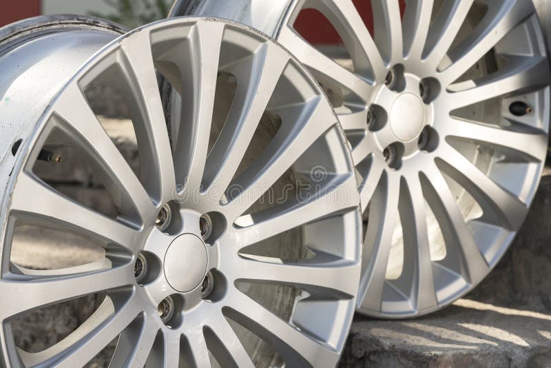 Two Old Used Aluminum Cast Wheels Close Up Stock Photo - Image of ...