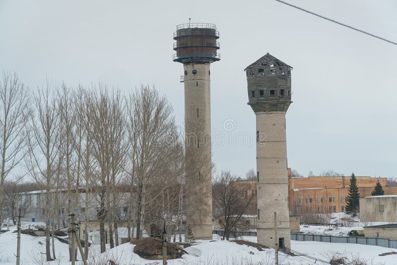 Two Old Water Towers of Soviet Era Stock Image - Image of house, wall ...