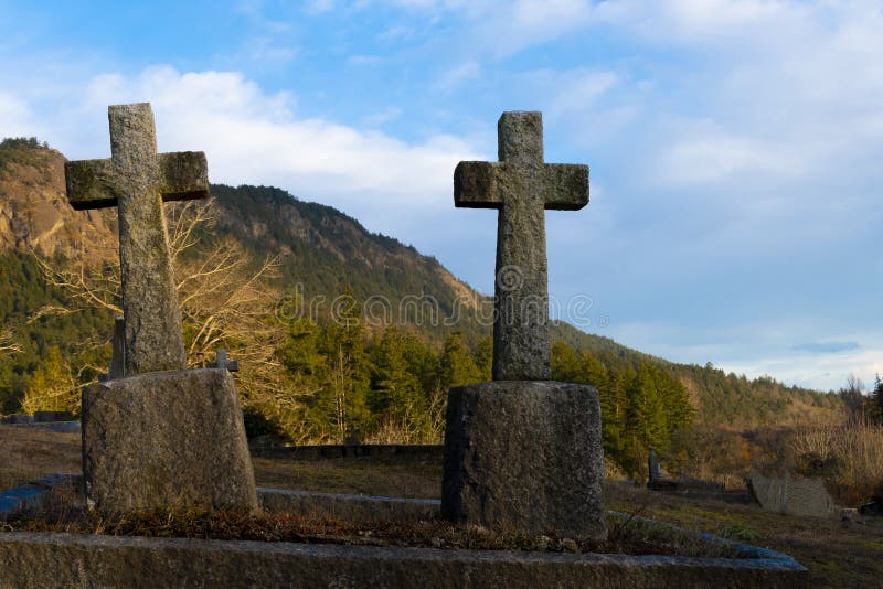 Two Old Weathered Stone Crosses Stock Photo - Image of cement, concept ...
