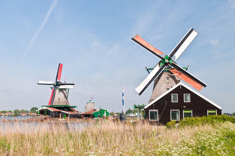 Two old Windmills stock image. Image of rotation, amsterdam - 19894907