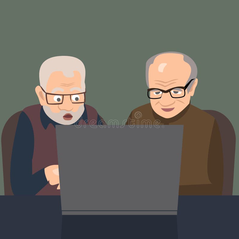 Two Oldmen Sitting in Front of Computer Vector Illustration Stock ...