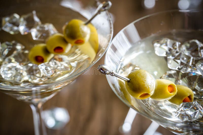 Two Olive Martini Cocktails Stock Photo - Image of garnish, cocktail ...