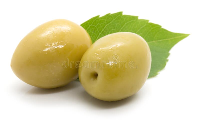 Two Olives with Leaf on White Background Stock Photo - Image of leaves ...