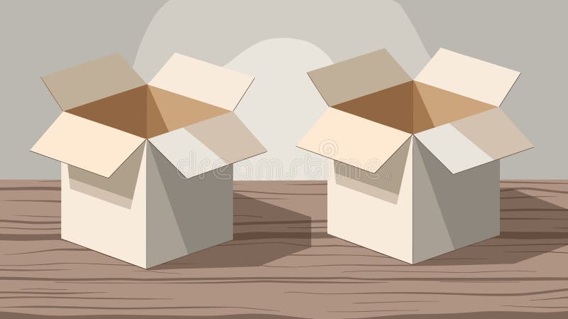 Two Open Cardboard Boxes on a Wooden Surface Stock Illustration ...