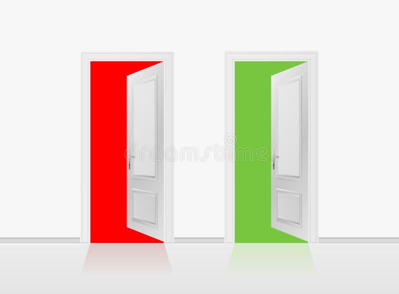 Two Open Doors on the Gray Wall Background. Stock Vector - Illustration ...