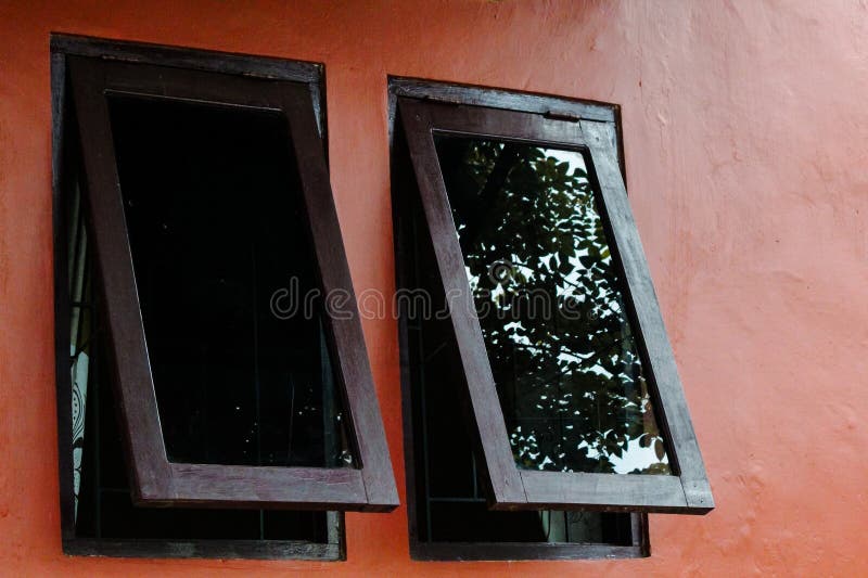 Two Open Glass Window in the House Stock Photo - Image of double, black ...