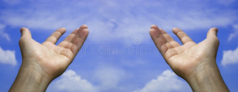 Two open hands in the sky stock image. Image of faith - 2700835