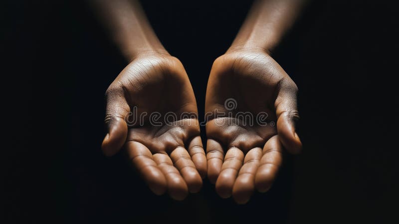 Two Open Hands with Upturned Palms Against a Dark Backdrop, Extending a ...
