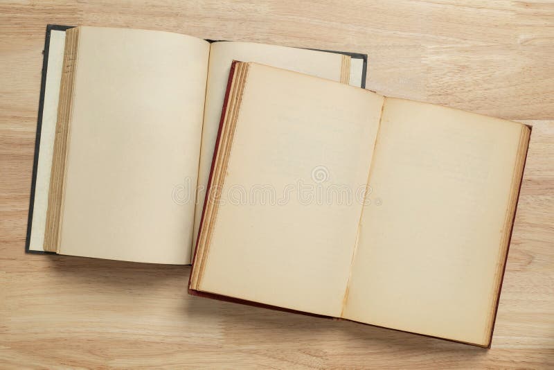 Two Open Old Book on Wooden Table for Mockup Blank Template Stock Photo ...