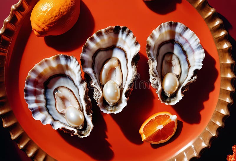 Two Open Oyster Shells with Pearls Inside Stock Illustration ...
